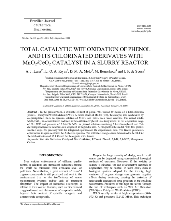 (PDF) Total catalytic wet oxidation of phenol and its chlorinated ...