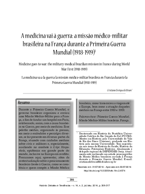 (PDF) A medicina vai à guerra: a missão médico-militar brasileira na ...