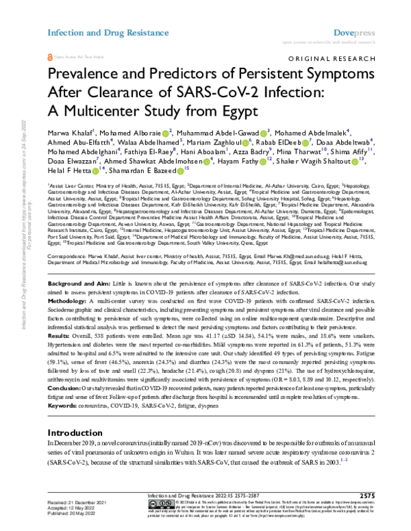 (PDF) Prevalence and Predictors of Persistent Symptoms After Clearance ...