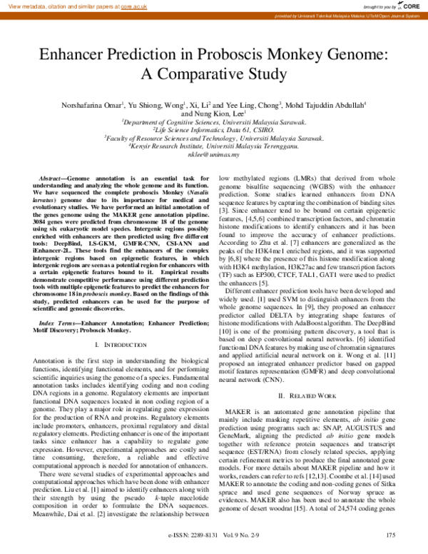 (PDF) Enhancer Prediction in Proboscis Monkey Genome: A Comparative Study