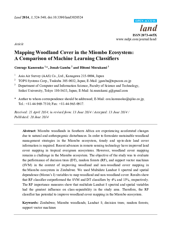 (PDF) Mapping Woodland Cover in the Miombo Ecosystem: A Comparison of Machine Learning Classifiers