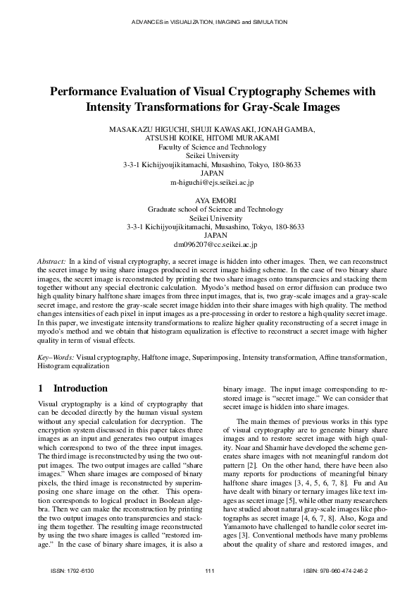 (PDF) Performance evaluation of visual cryptography schemes with intensity transformations for ...