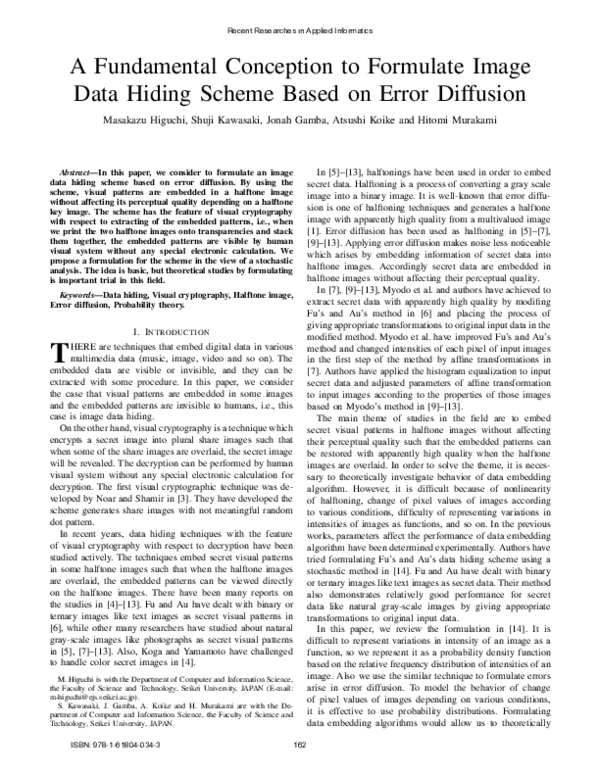 Pdf A Fundamental Conception To Formulate Image Data Hiding Scheme Based On Error Diffusion 