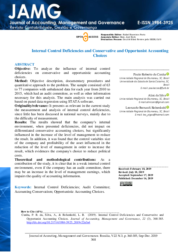 (PDF) Internal Control Deficiencies and Conservative and Opportunist ...