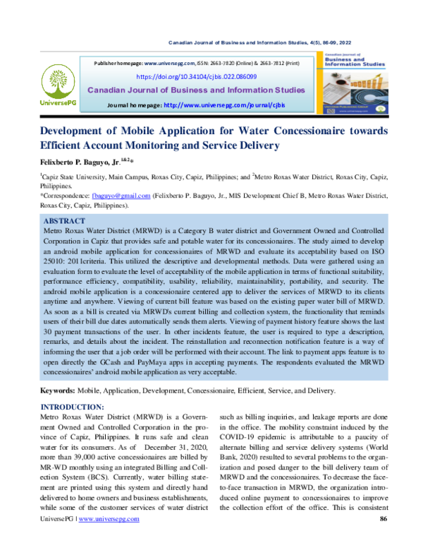 (PDF) Development of Mobile Application for Water Concessionaire ...