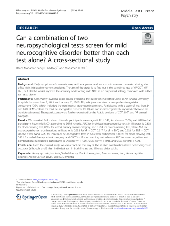 (PDF) Can a combination of two neuropsychological tests screen for mild ...