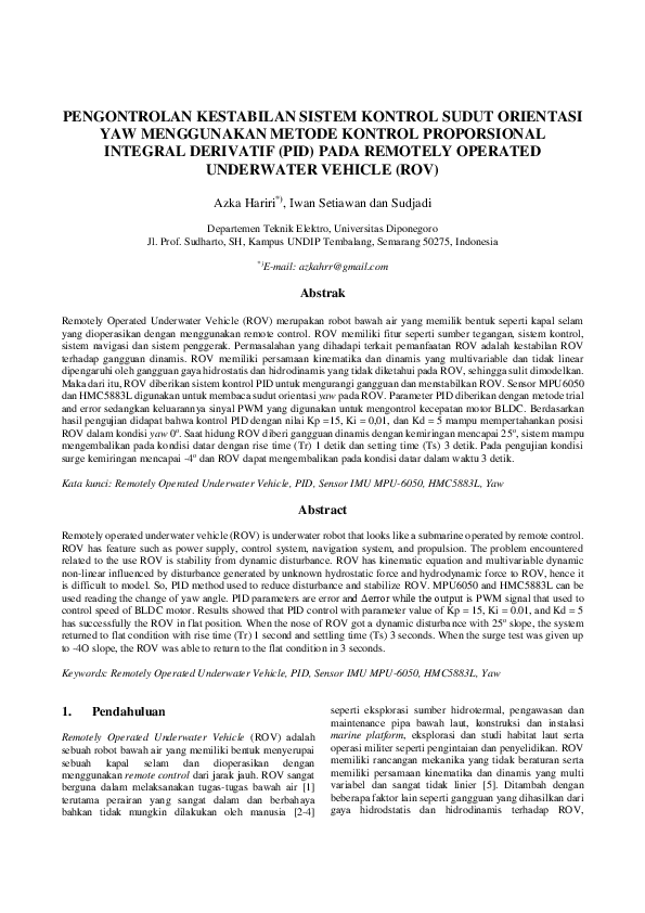 (PDF) Pengontrolan Kestabilan Sistem Kontrol Sudut Orientasi Yaw ...
