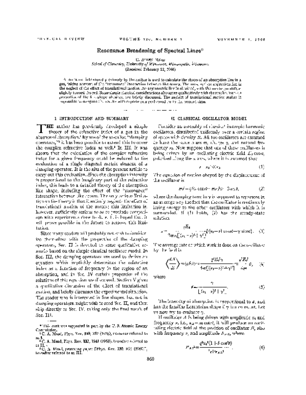 (PDF) Resonance Broadening of Spectral Lines