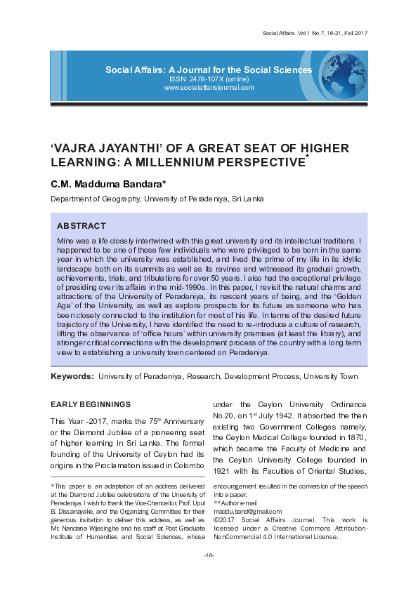 (PDF) Vajra Jayanthi' of a Great Seat of Higher Learning: A Millennium Perspective