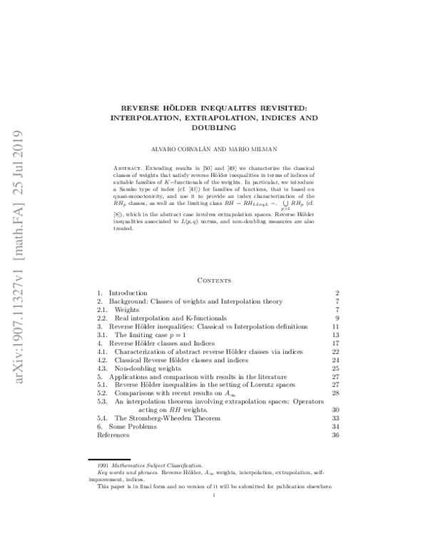 Pdf Reverse Holder Inequalities Revisited Interpolation Extrapolation Indices And Doubling