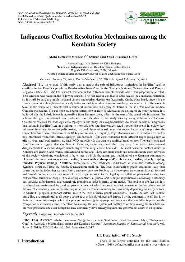 (PDF) Indigenous Conflict Resolution Mechanisms among the Kembata Society