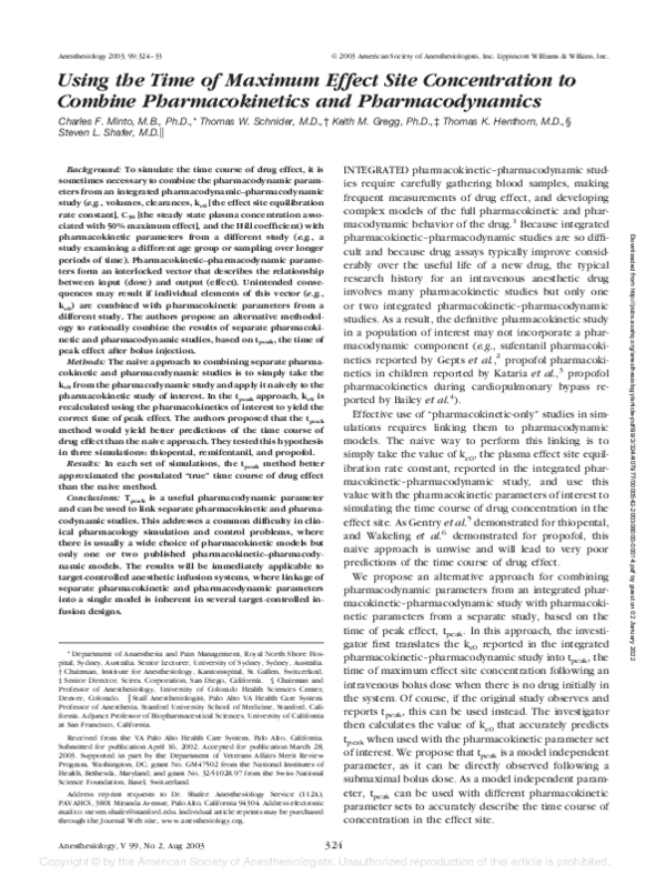 (PDF) Using the Time of Maximum Effect Site Concentration to Combine ...