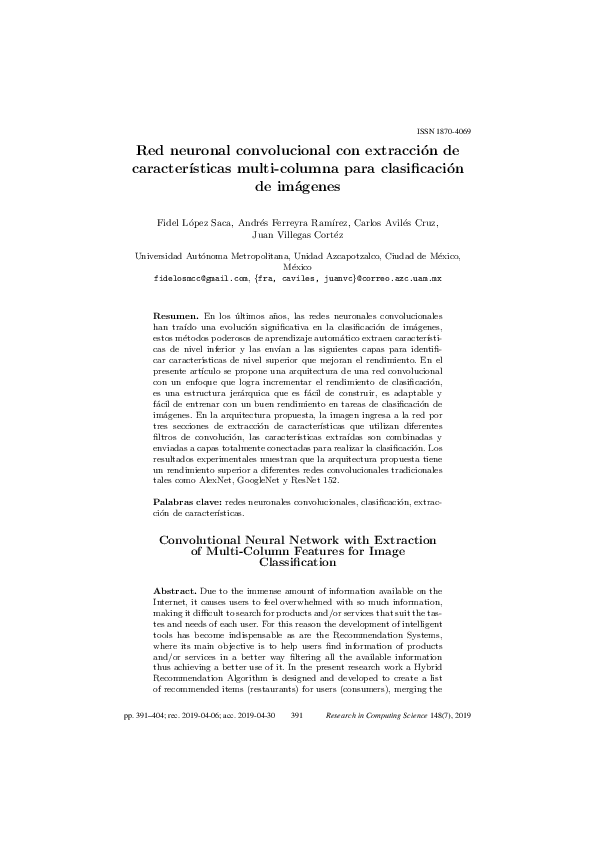 (PDF) Red neuronal convolucional con extracción de características ...