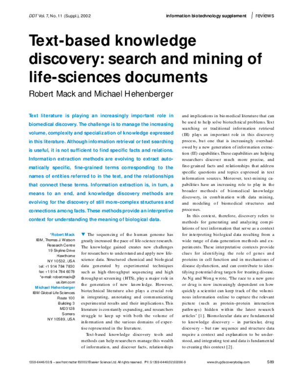 (PDF) Text-based knowledge discovery: search and mining of life ...