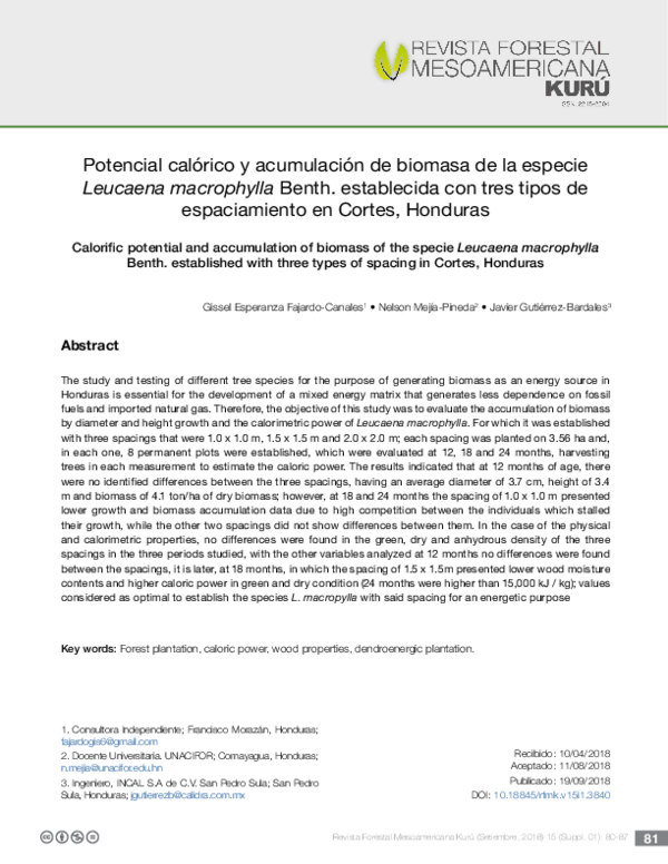 (PDF) Potencial calórico y acumulación de biomasa dela especie Leucaena ...