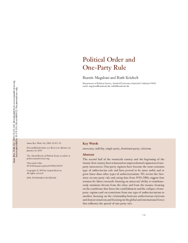 (PDF) Political Order and One-Party Rule