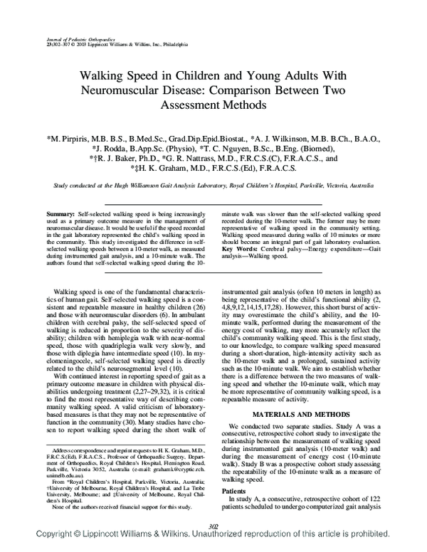 (PDF) Walking Speed in Children and Young Adults With Neuromuscular ...