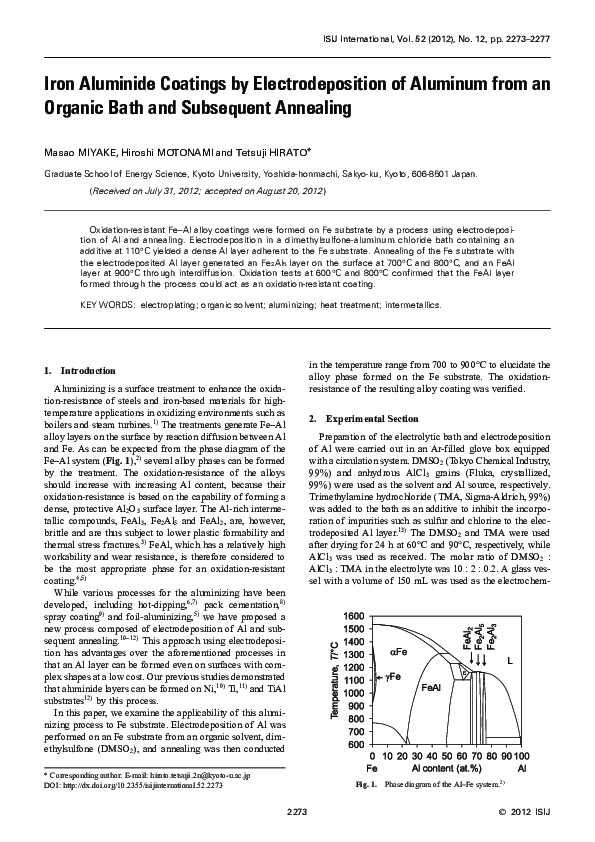 (PDF) Iron Aluminide Coatings by Electrodeposition of Aluminum from an Organic Bath and ...