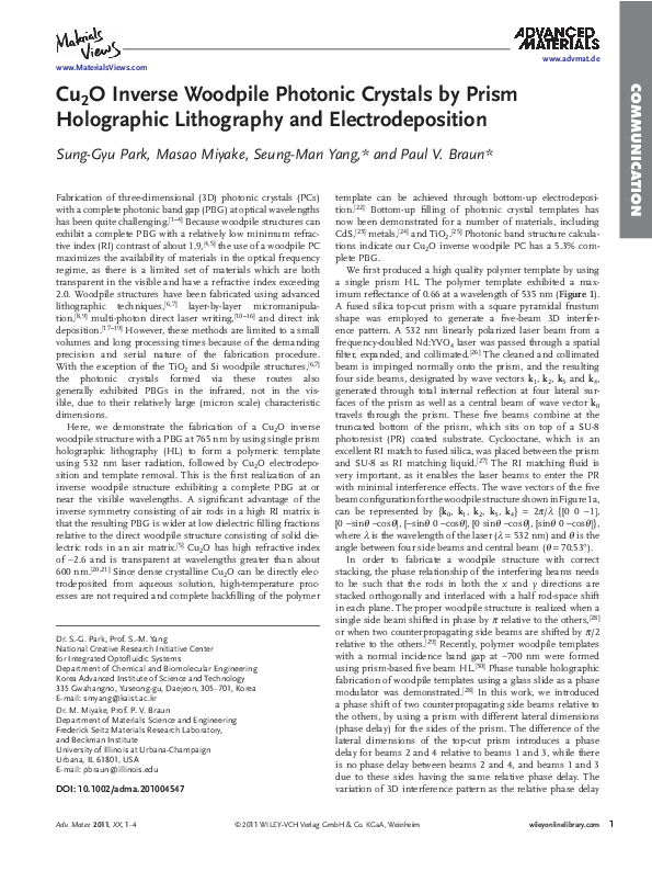 (PDF) Cu2O Inverse Woodpile Photonic Crystals by Prism Holographic ...