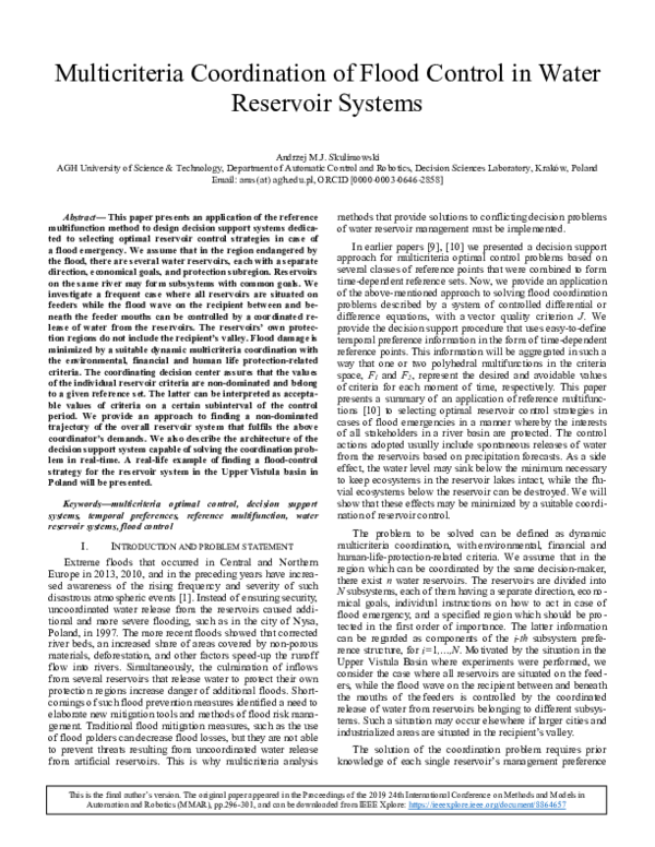 (PDF) Multicriteria Coordination of Flood Control in Water Reservoir Systems
