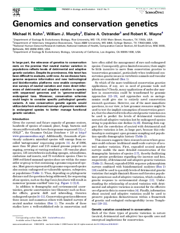 (PDF) Genomics and conservation genetics
