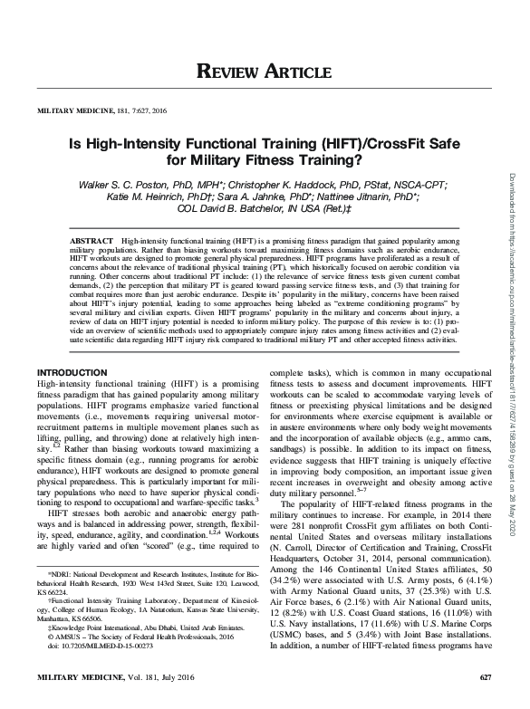 (PDF) Is High-Intensity Functional Training (HIFT)/CrossFit Safe for ...