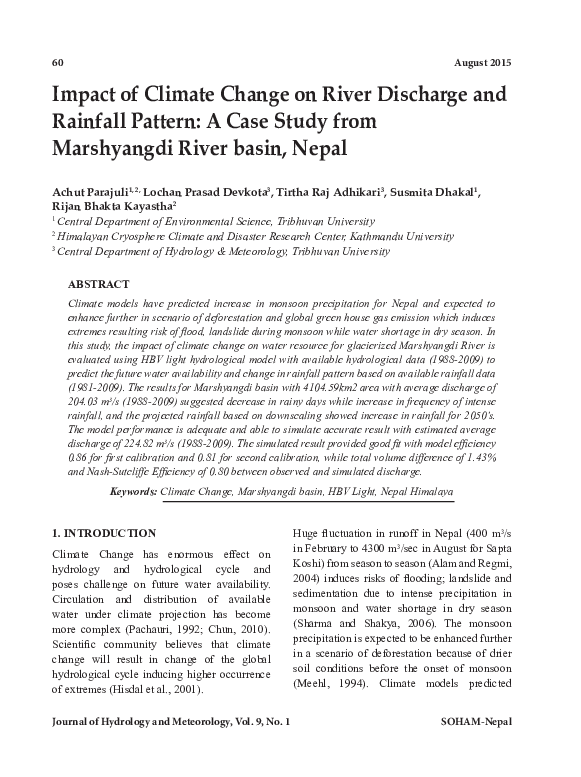 (PDF) Impact of Climate Change on River Discharge and Rainfall Pattern ...