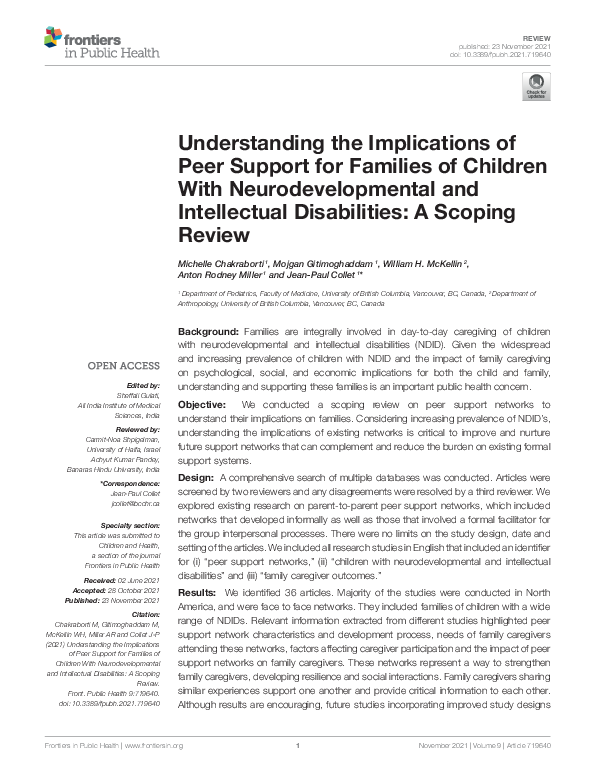 (PDF) Understanding the Implications of Peer Support for Families of Children With ...