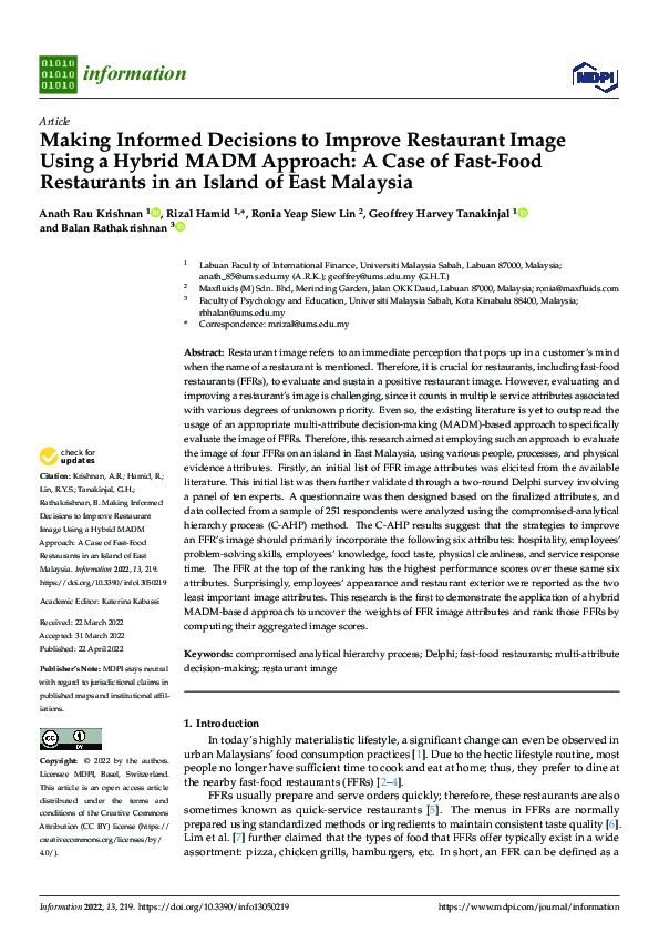 (PDF) Making Informed Decisions to Improve Restaurant Image Using a ...