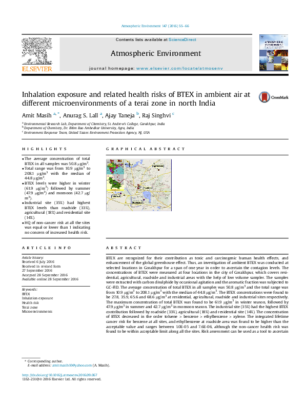 (PDF) Inhalation exposure and related health risks of BTEX in ambient air at different ...