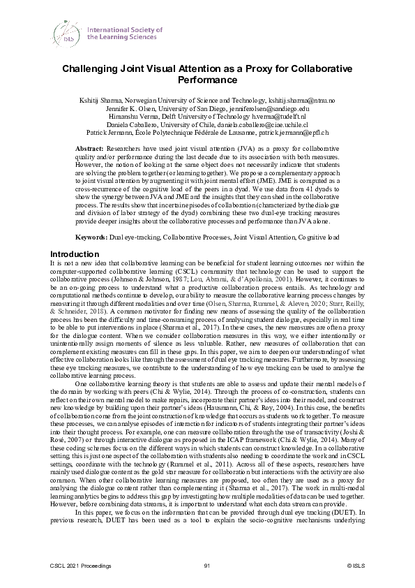 (PDF) Challenging Joint Visual Attention as a Proxy for Collaborative Performance