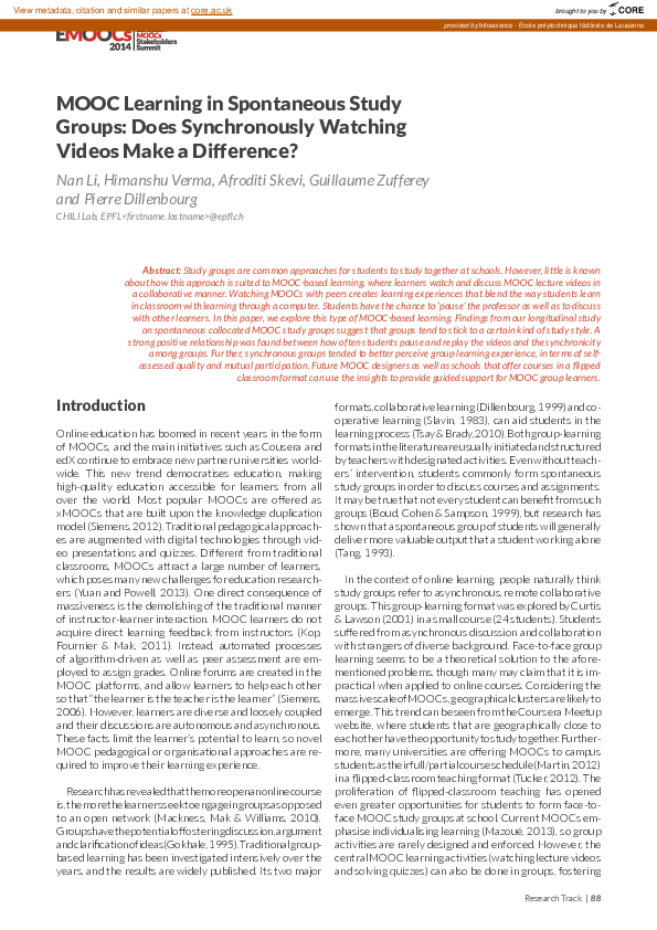 (PDF) MOOC Learning in Spontaneous Study Groups: Does Synchronously ...