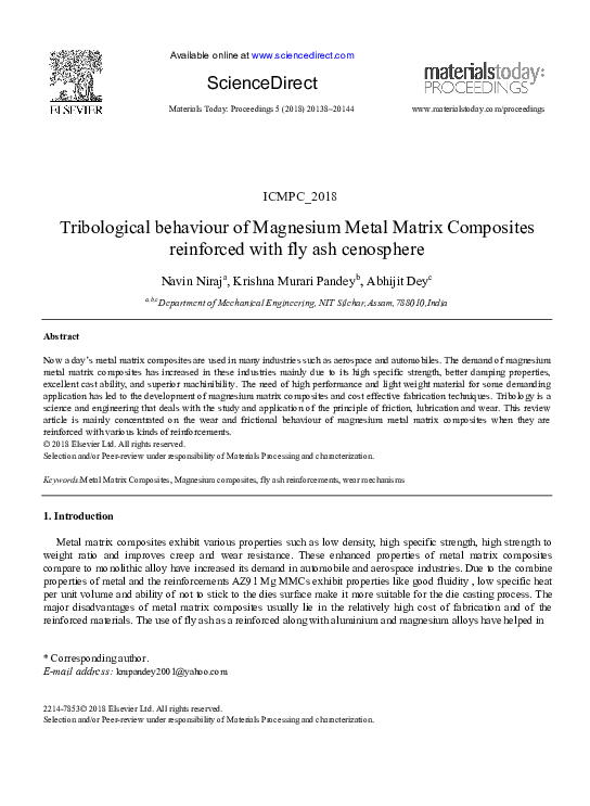 (PDF) Tribological behaviour of Magnesium Metal Matrix Composites ...
