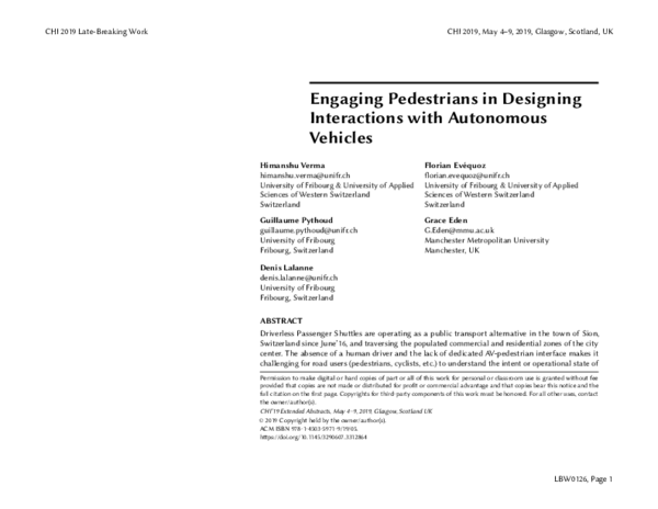 (PDF) Engaging Pedestrians in Designing Interactions with Autonomous Vehicles