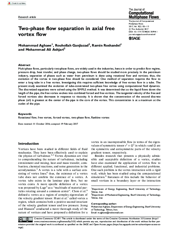 (PDF) Two-phase flow separation in axial free vortex flow | Mohammad ...