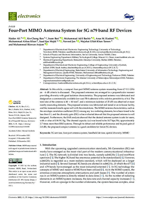 (PDF) Four-Port MIMO Antenna System for 5G n79 Band RF Devices