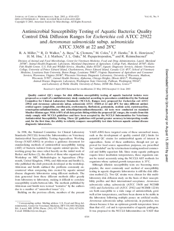 (PDF) Antimicrobial Susceptibility Testing of Aquatic Bacteria: Quality ...