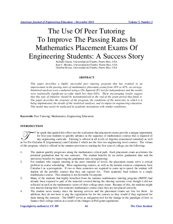 (PDF) The Use Of Peer Tutoring To Improve The Passing Rates In ...
