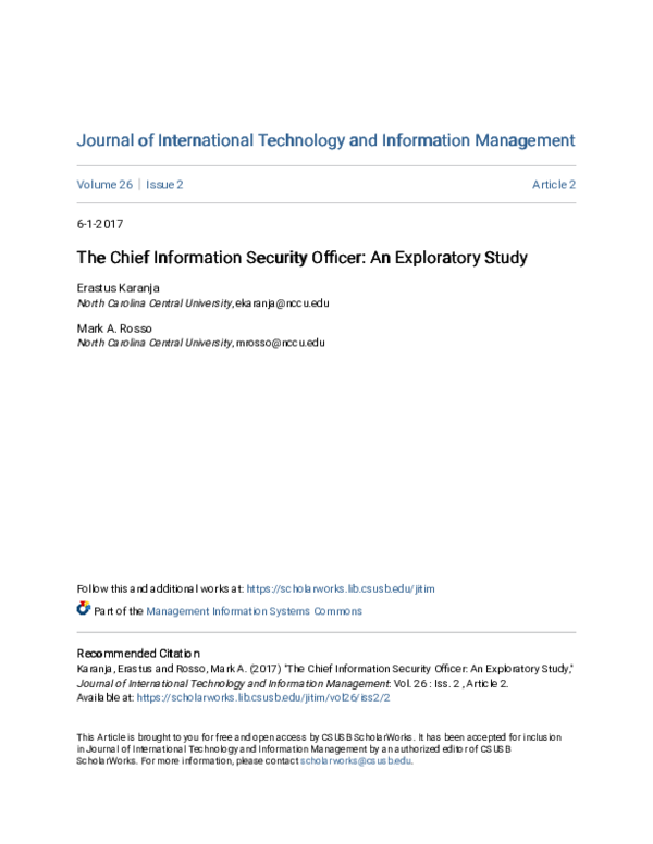 (PDF) The Chief Information Security Officer: An Exploratory Study