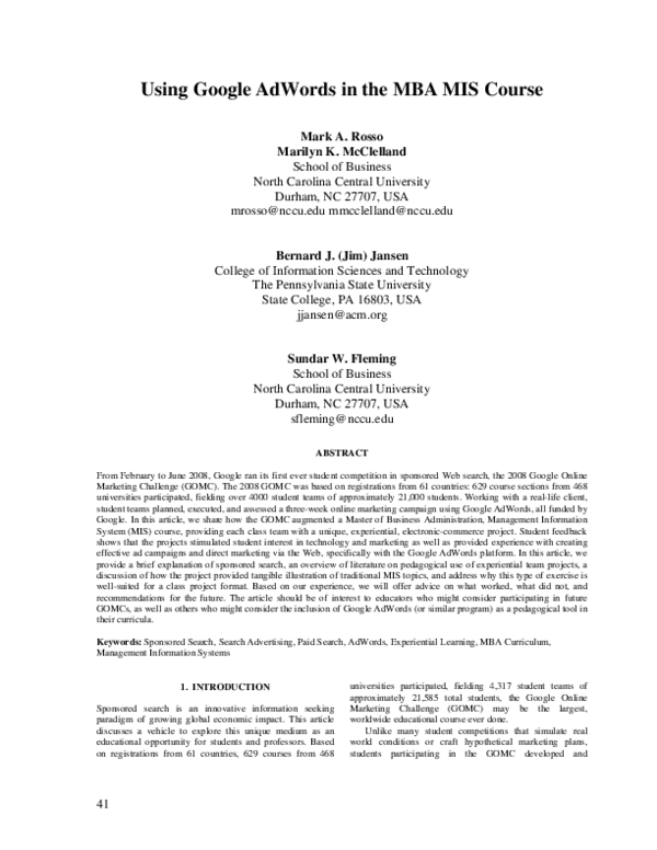 (PDF) Using Google AdWords in the MBA MIS course