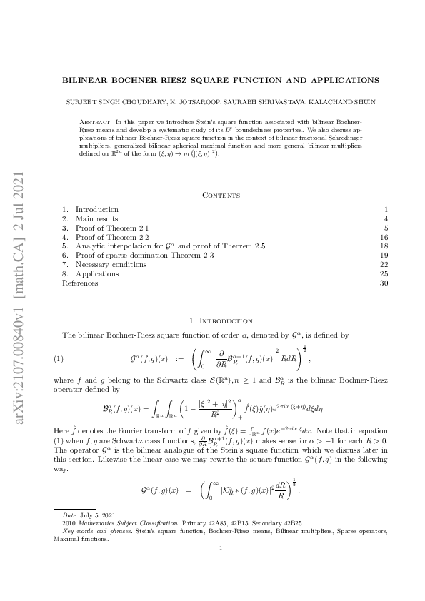 (PDF) C A ] 2 J ul 2 02 1 BILINEAR BOCHNER-RIESZ SQUARE FUNCTION AND ...
