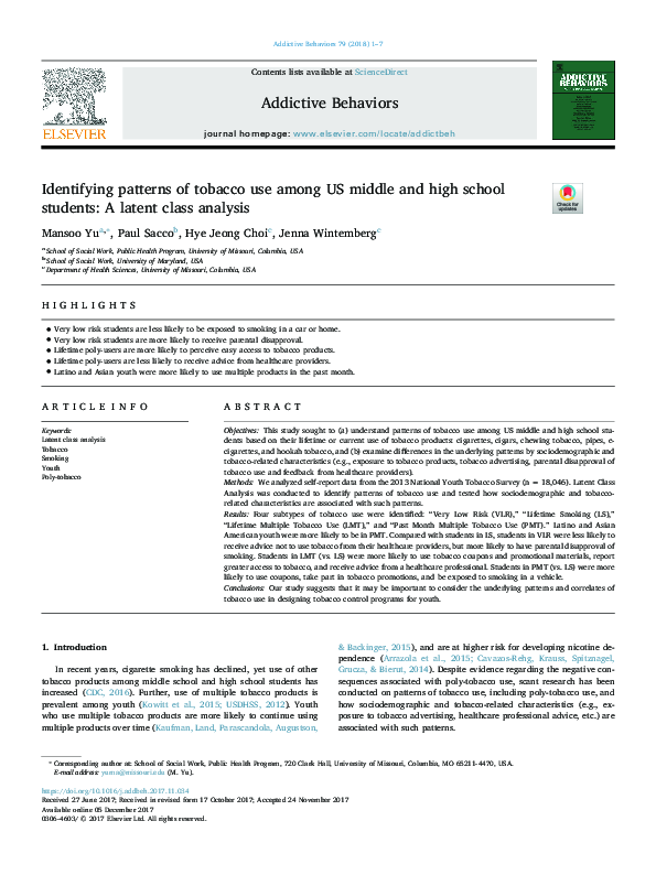 (PDF) Identifying patterns of tobacco use among US middle and high ...