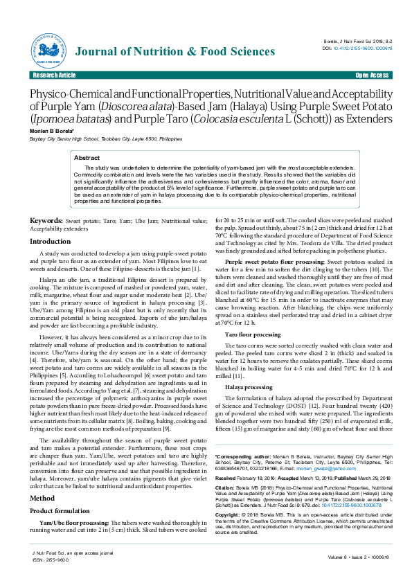 (PDF) Physico-Chemical and Functional Properties, Nutritional Value and Acceptability of Purple ...