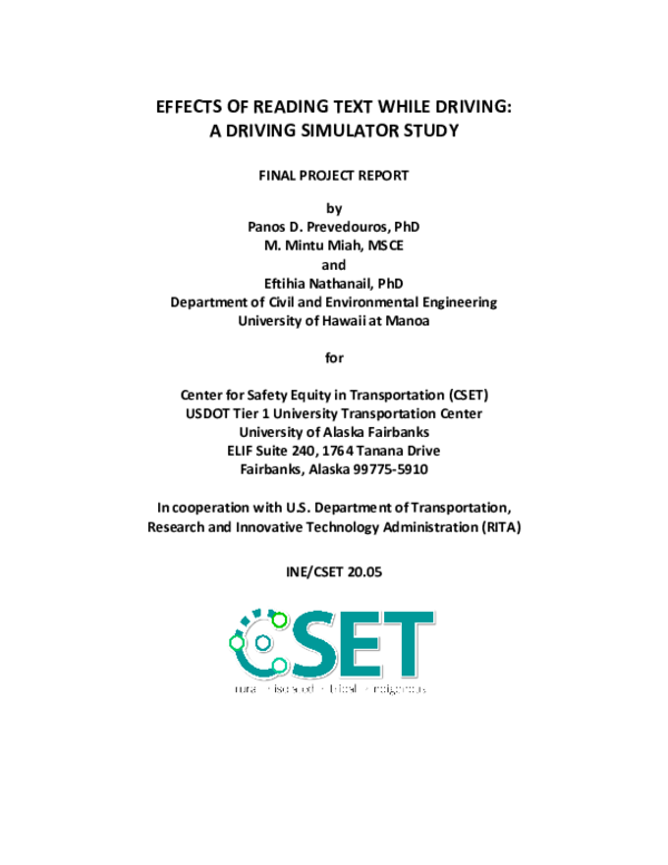 (PDF) Effects of Reading Text While Driving: A Driving Simulator Study (PDF) Effects of Reading Text While Driving: A Driving Simulator Study
