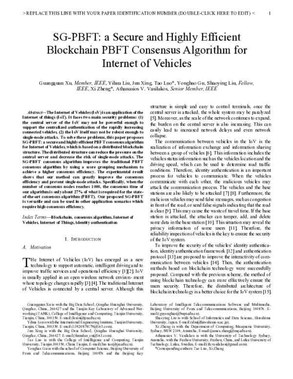 Pdf Sg Pbft A Secure And Highly Efficient Blockchain Pbft Consensus Algorithm For Internet Of