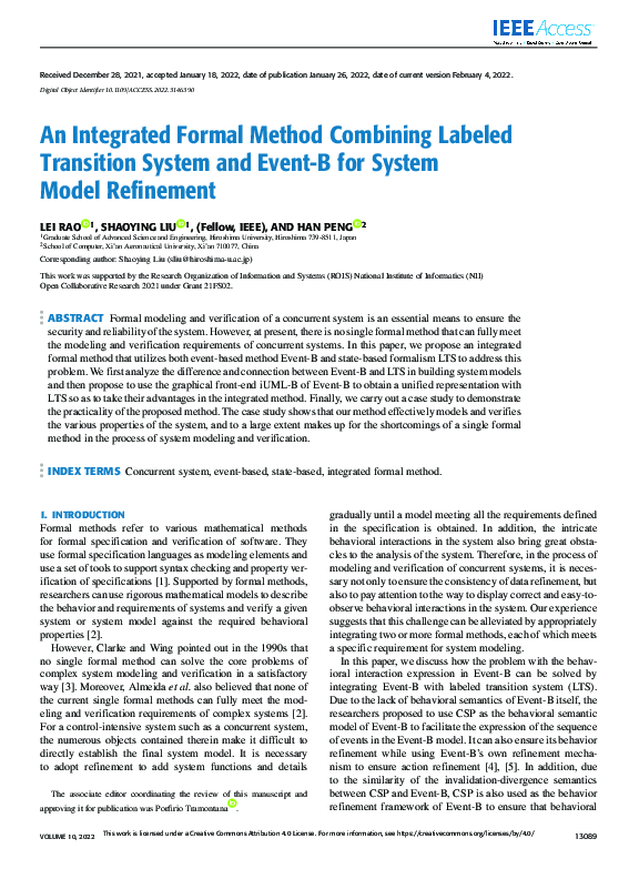 (PDF) An Integrated Formal Method Combining Labeled Transition System and Event-B for System ...