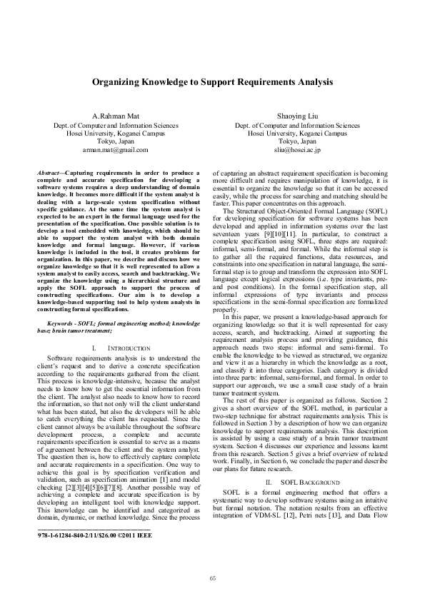 (PDF) Organizing knowledge to support requirements analysis