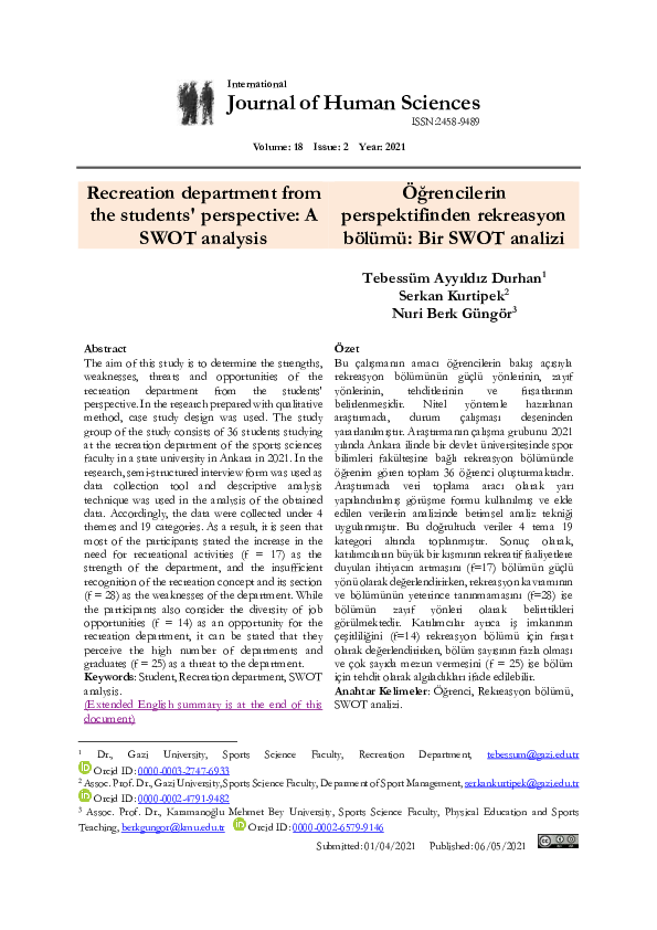 (PDF) Recreation department from the students' perspective: A SWOT analysis