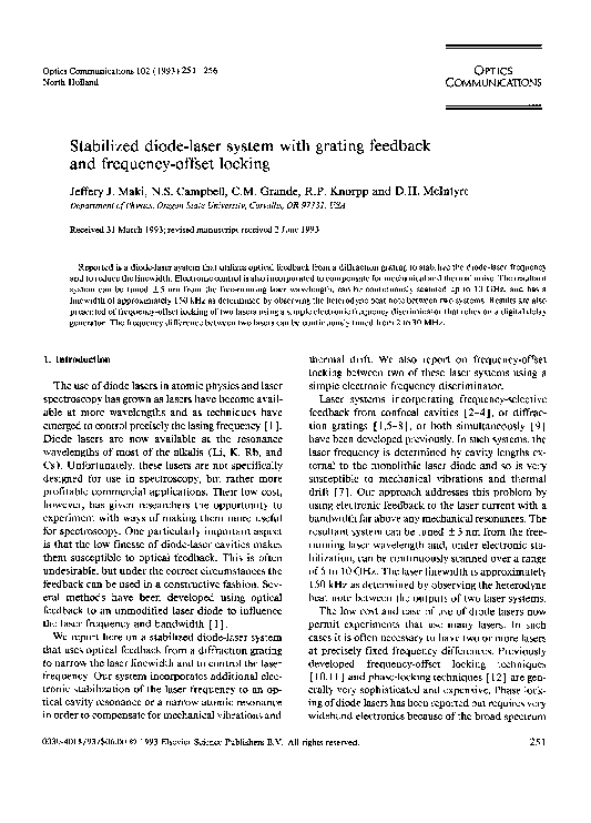 (PDF) Stabilized diode-laser system with grating feedback anf frequency-offset locking