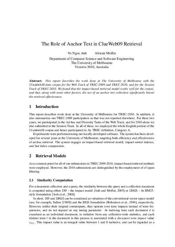 (PDF) Impact of Anchor Text on Web Retrieval Results